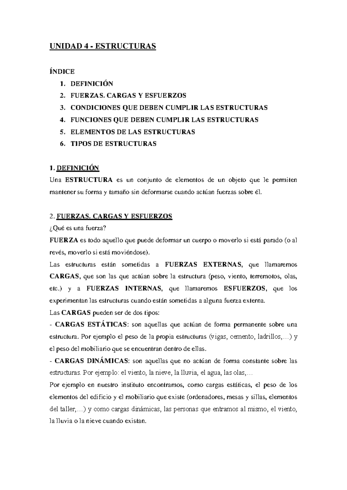 Tema 4: Estructuras - Definición, Fuerzas y Elementos - DCFSGDSG - Studocu