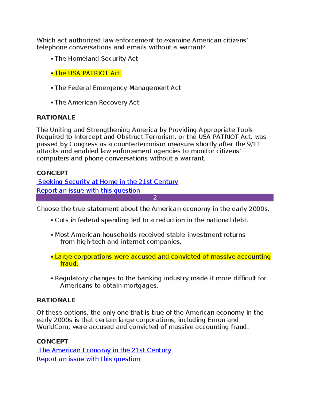 Sophia History II - Milestone 4: Key Concepts in 21st Century America ...