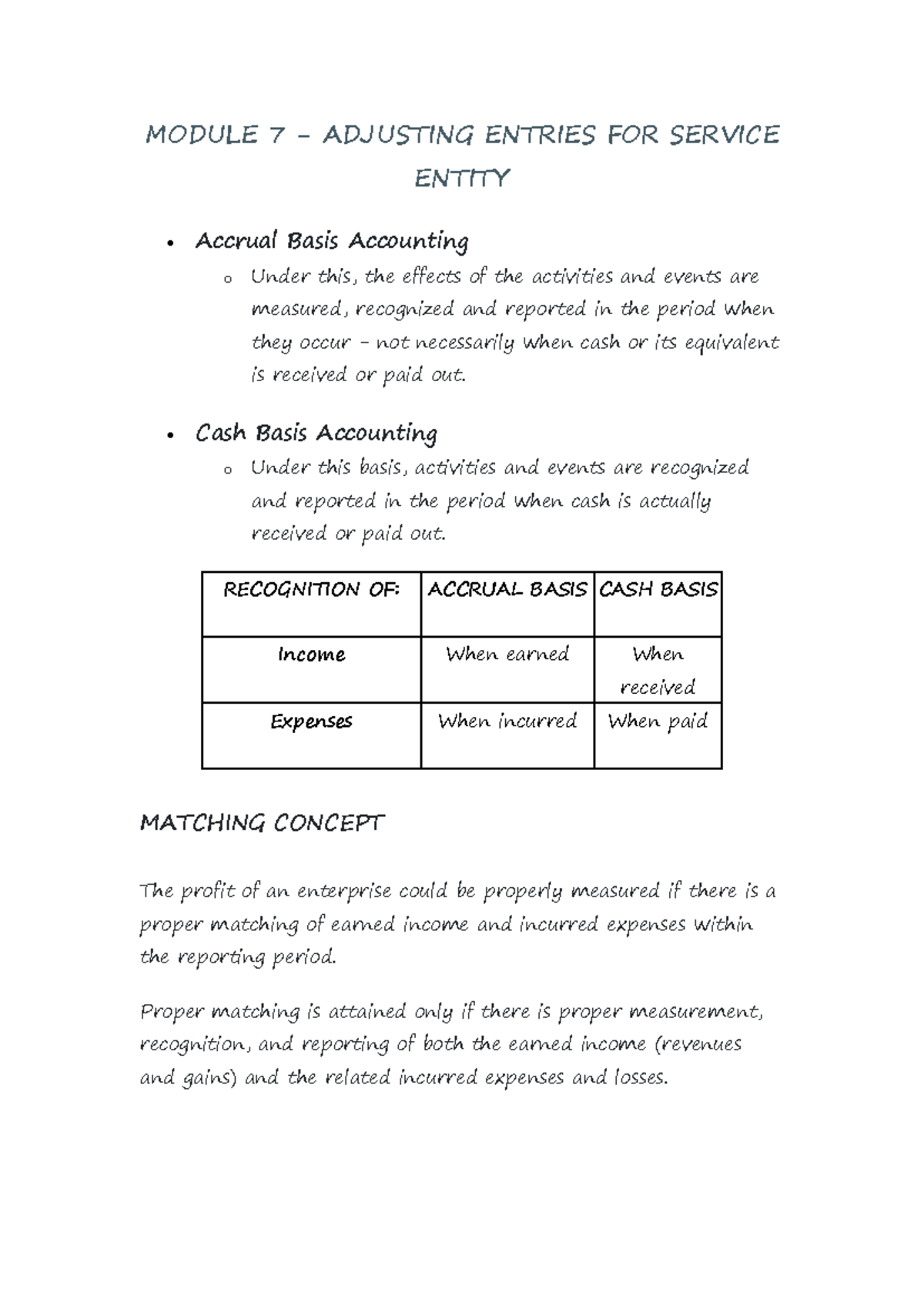 Module 7 - Lecture Notes: Adjusting Entries for Service - Studocu