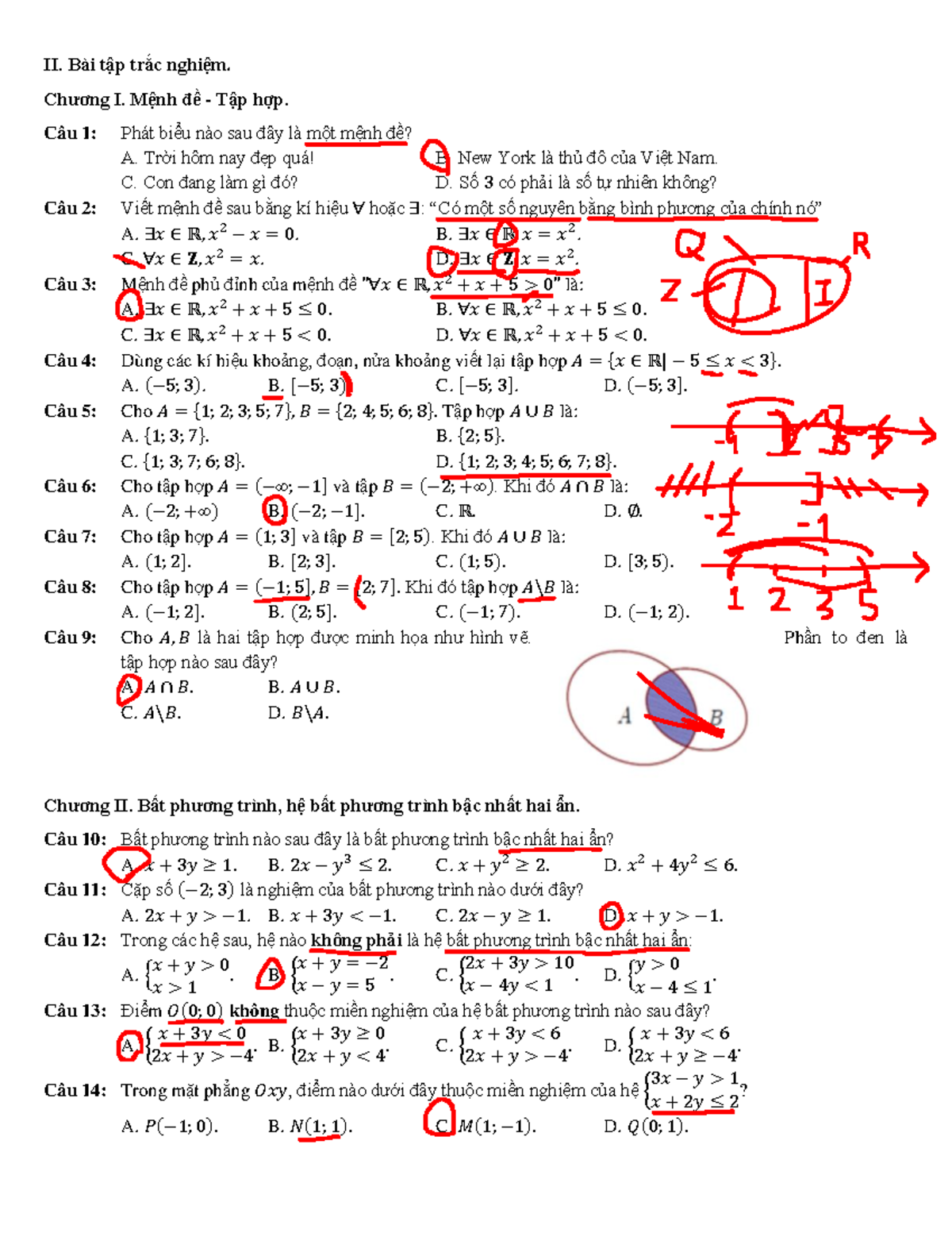 Ôn Tập Cuối Kỳ I: Bài Tập Trắc Nghiệm Mệnh Đề Tập Hợp - Studocu