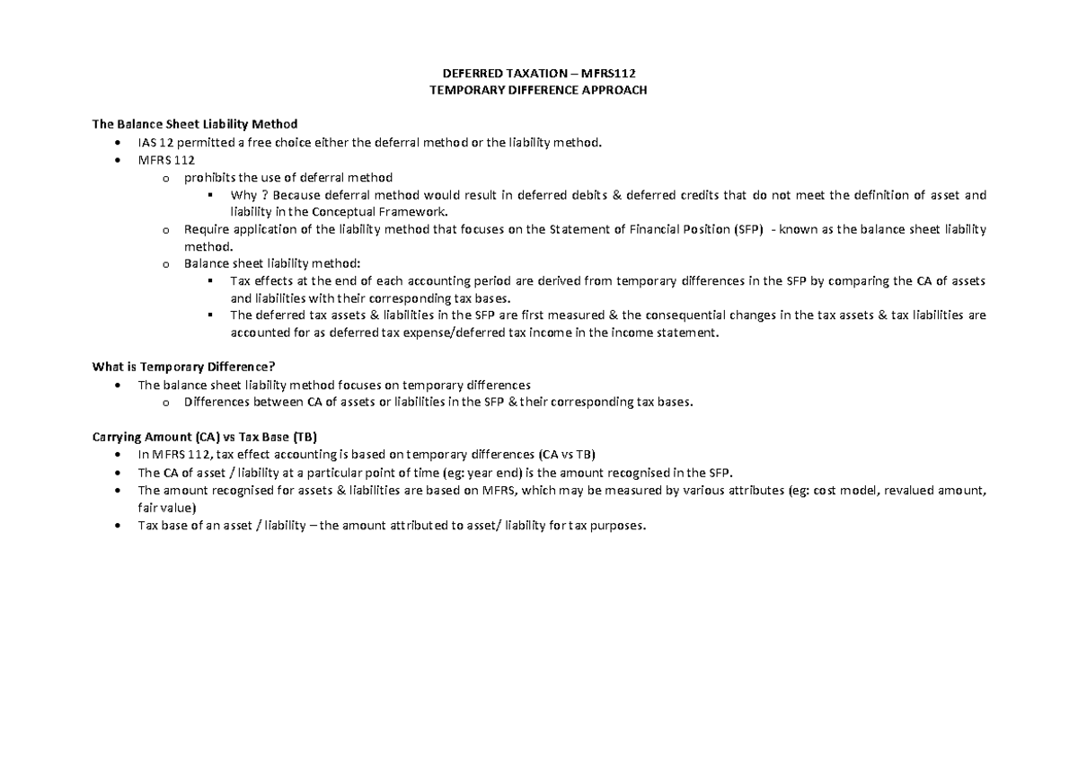 Deferred Tax Extra notes - DEFERRED TAXATION – MFRS1 12 TEMPORARY ...