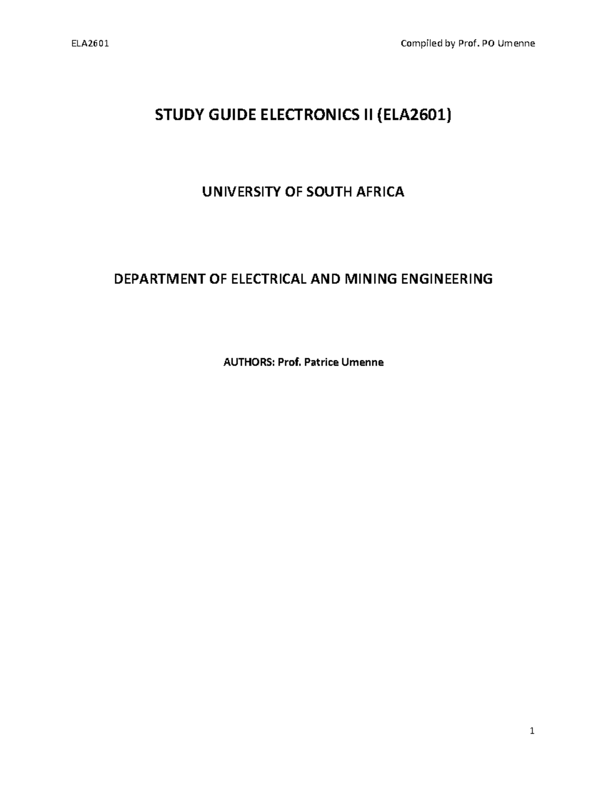 ELA2601 Final Study Guide: Electronics II Compiled Notes by Prof ...