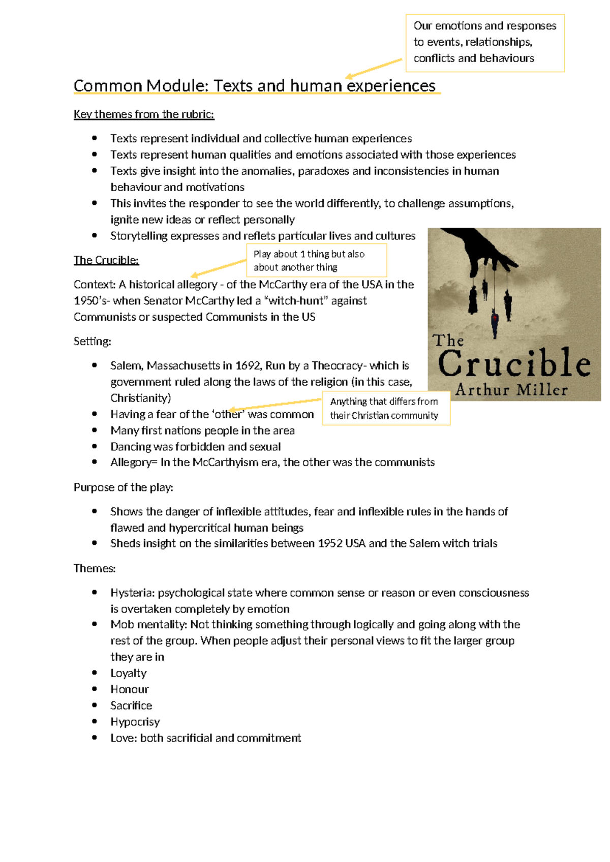 The crucible notes 652f394d4ba78 - Common Module: Texts and human ...