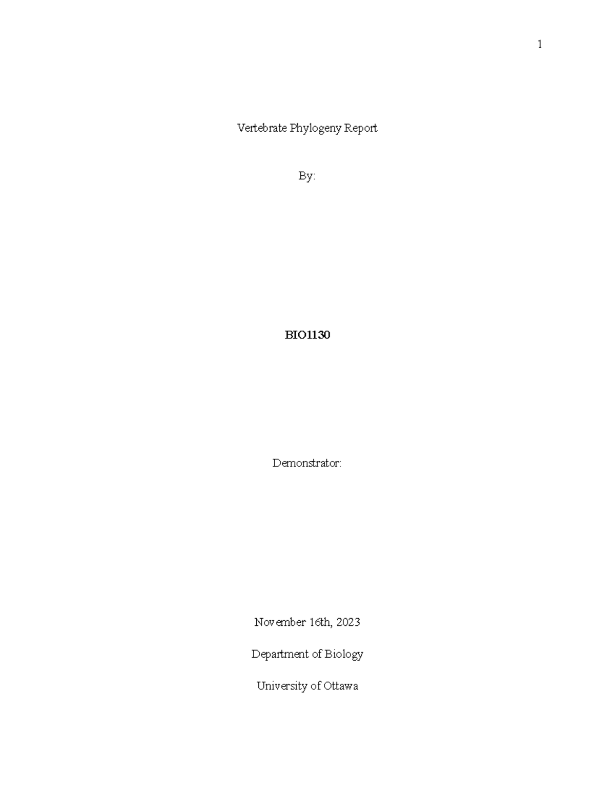 BIO1130 Lab Report: Analyzing Vertebrate Cladograms and Phylogeny - Studocu