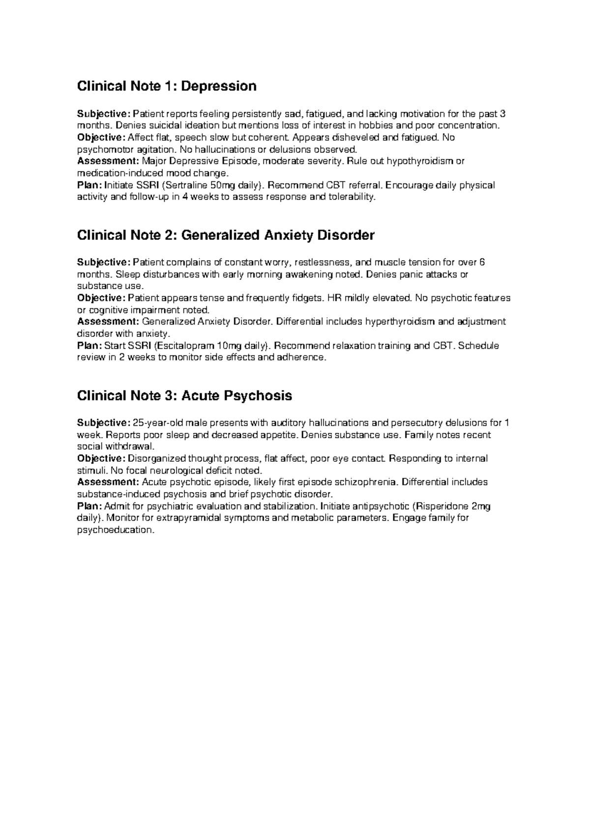 Mental Health Clinical Notes: Depression, Anxiety, and Psychosis - Studocu