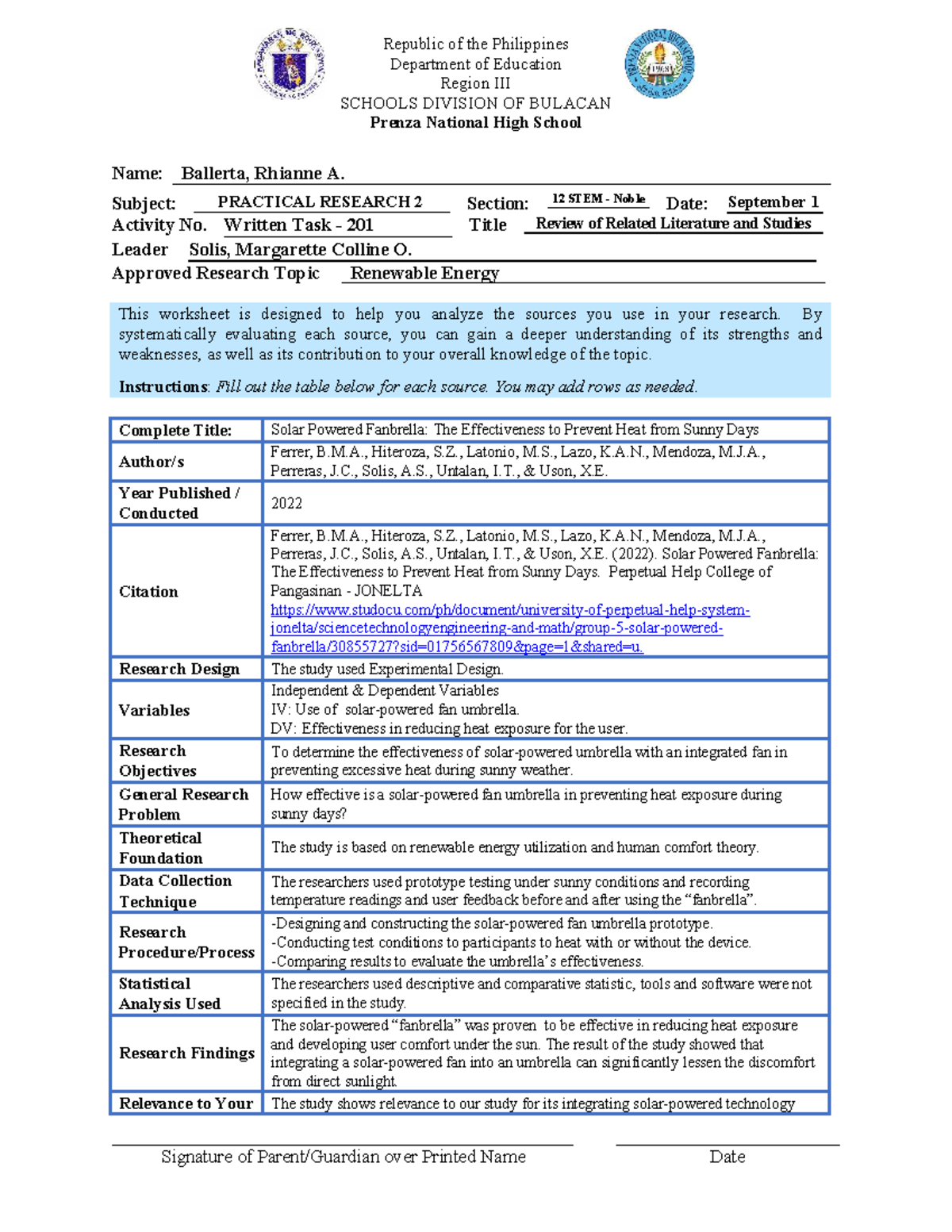 RRS - Practical Research 2: Review of Literature on Renewable Energy ...