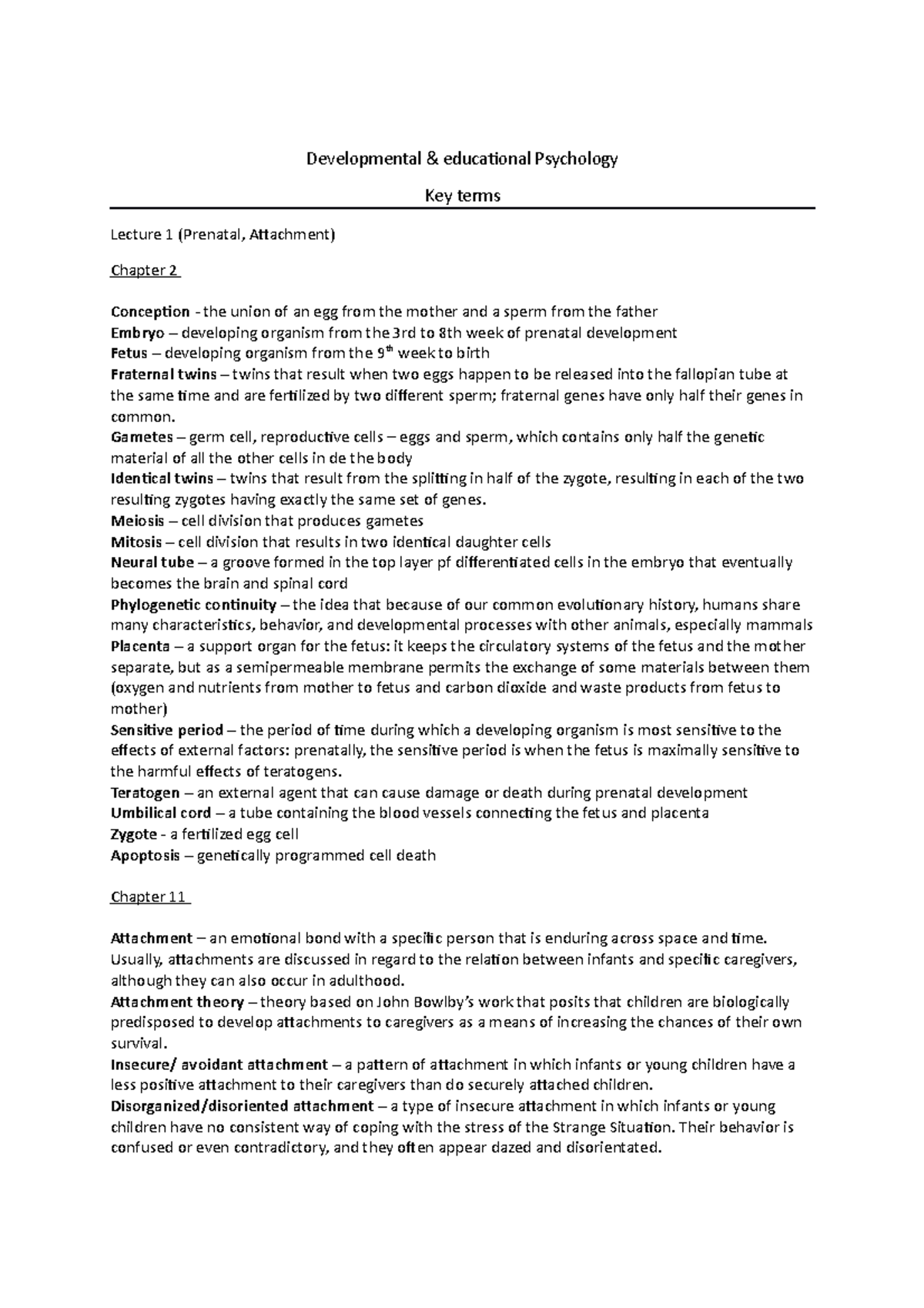 Key Terms in Developmental Psychology (PSY 101): Lectures & Chapters ...