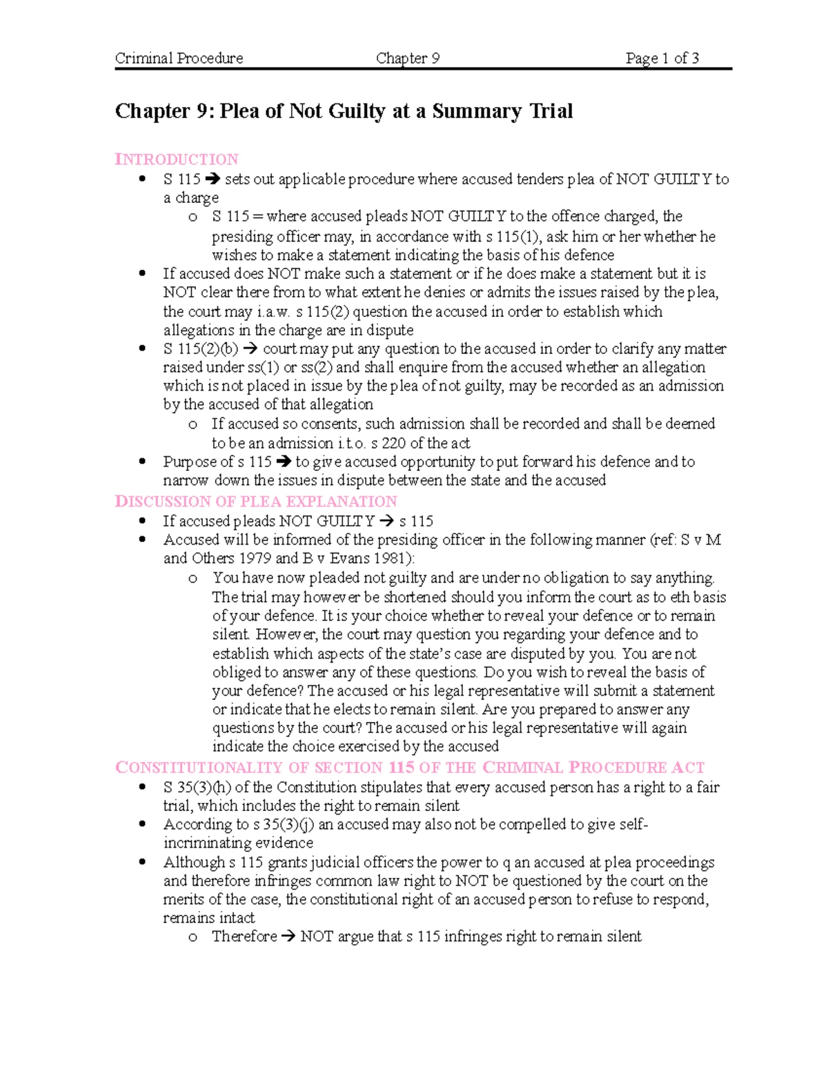 Plea of Not Guilty at a Summary Trial - Criminal Procedure Chapter 9 ...