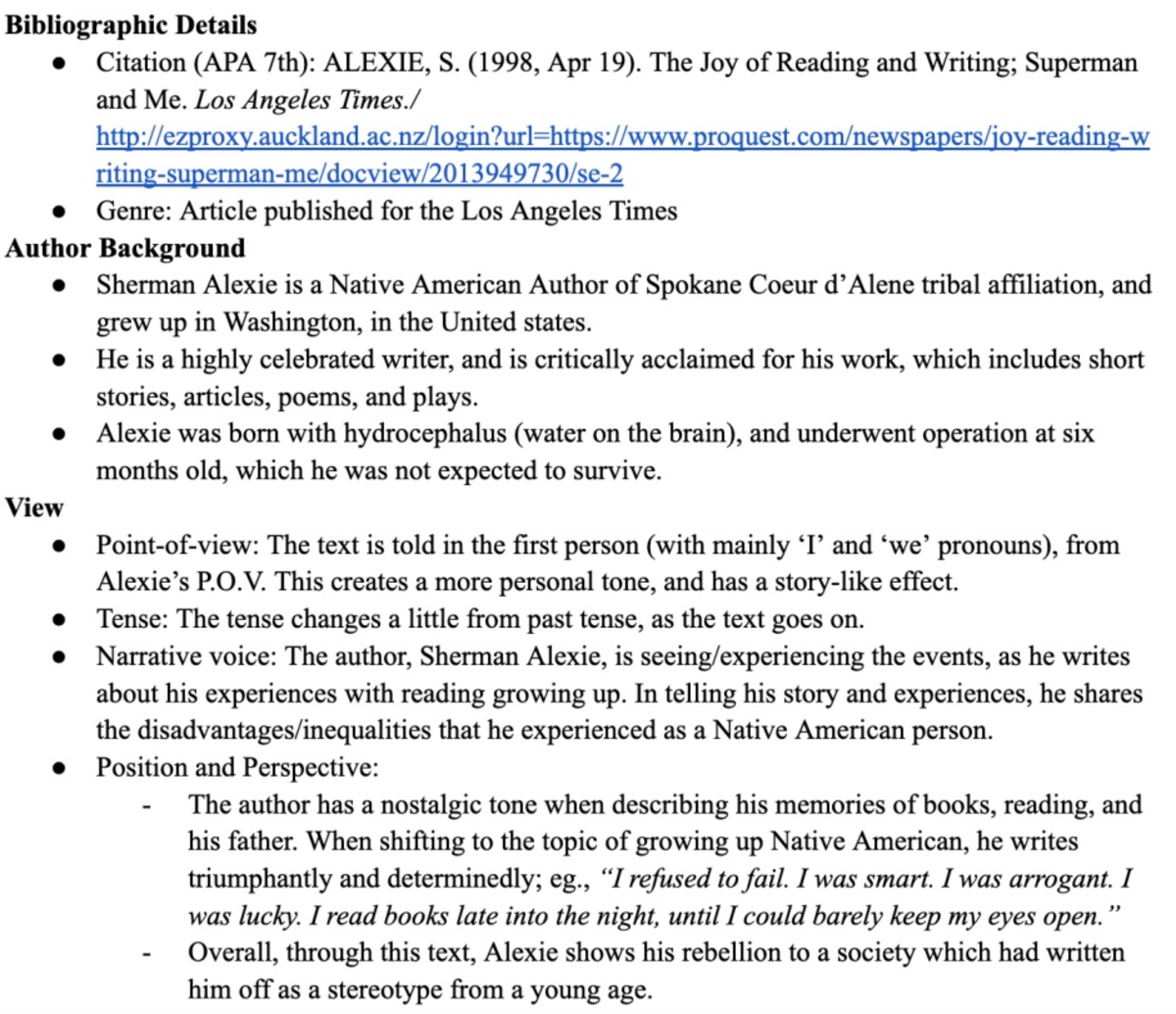 Sherman Alexie "Superman and Me" Basic Notes for Analysis - Studocu
