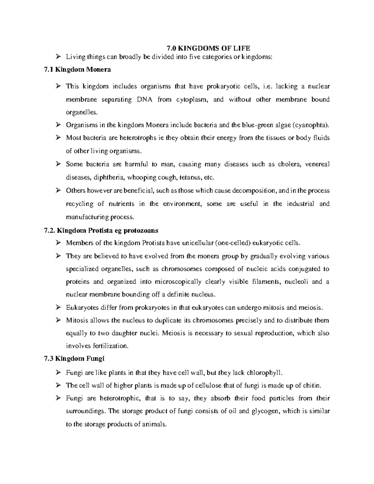 SZL 2101-WK 9 - 7 Kingdoms of Life Overview and Notes - Studocu