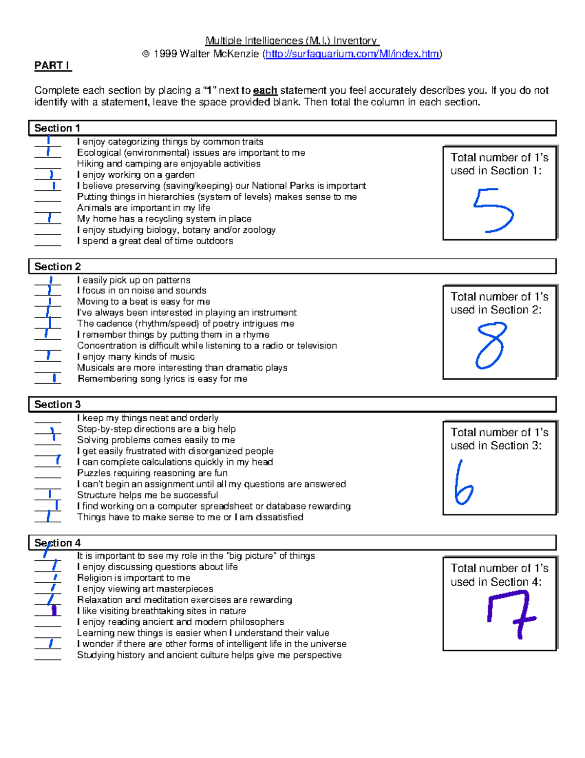 Multiple Intelligences Inventory Assessment (M.I.) Analysis - Studocu