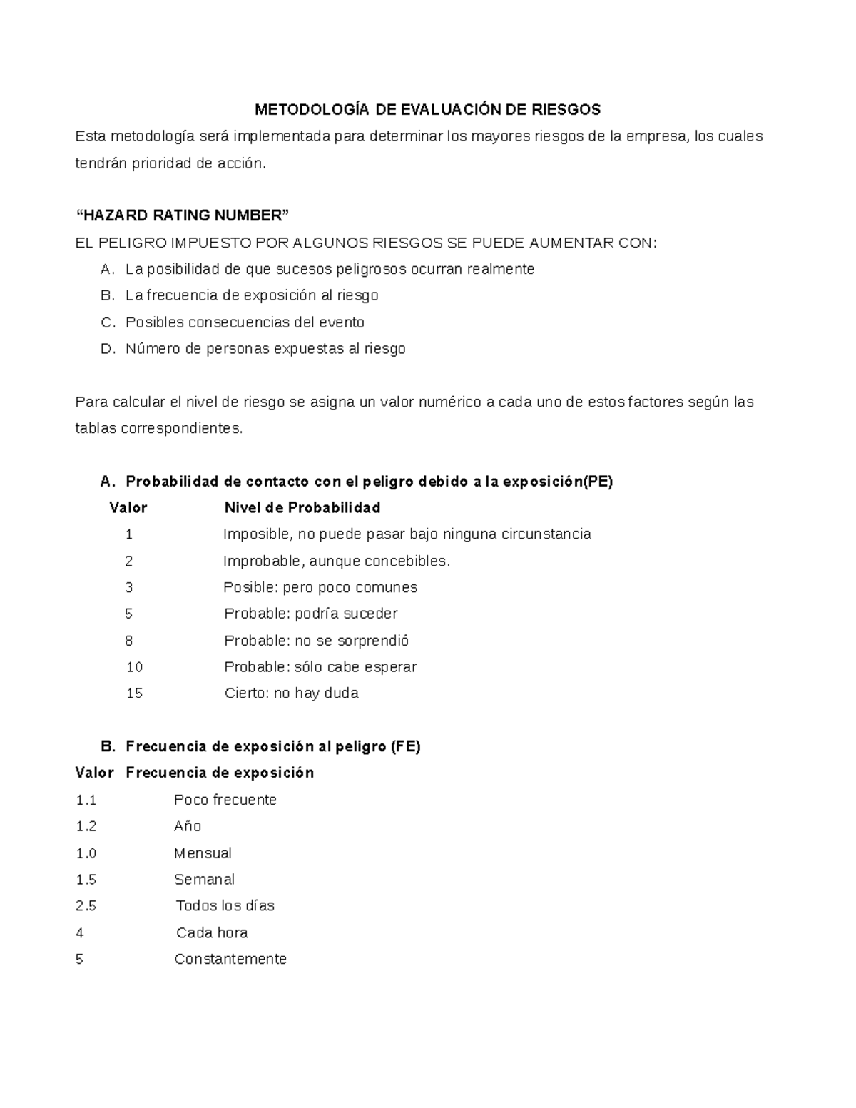 HRN - Metodología de Evaluación de Riesgos en Higiene y Seguridad - Studocu