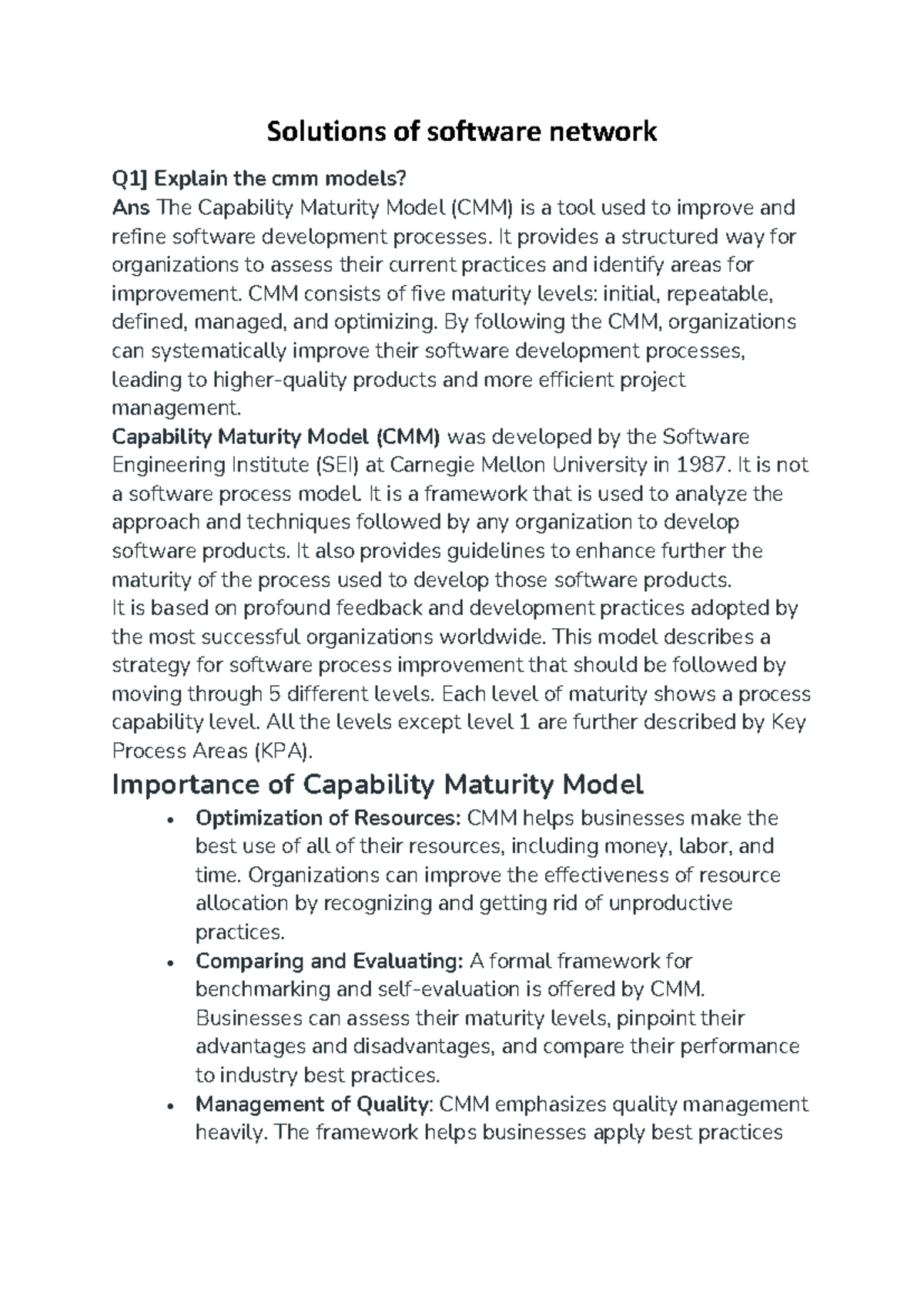 CMM Models Explained: A Comprehensive Overview of Software Processes - Studocu