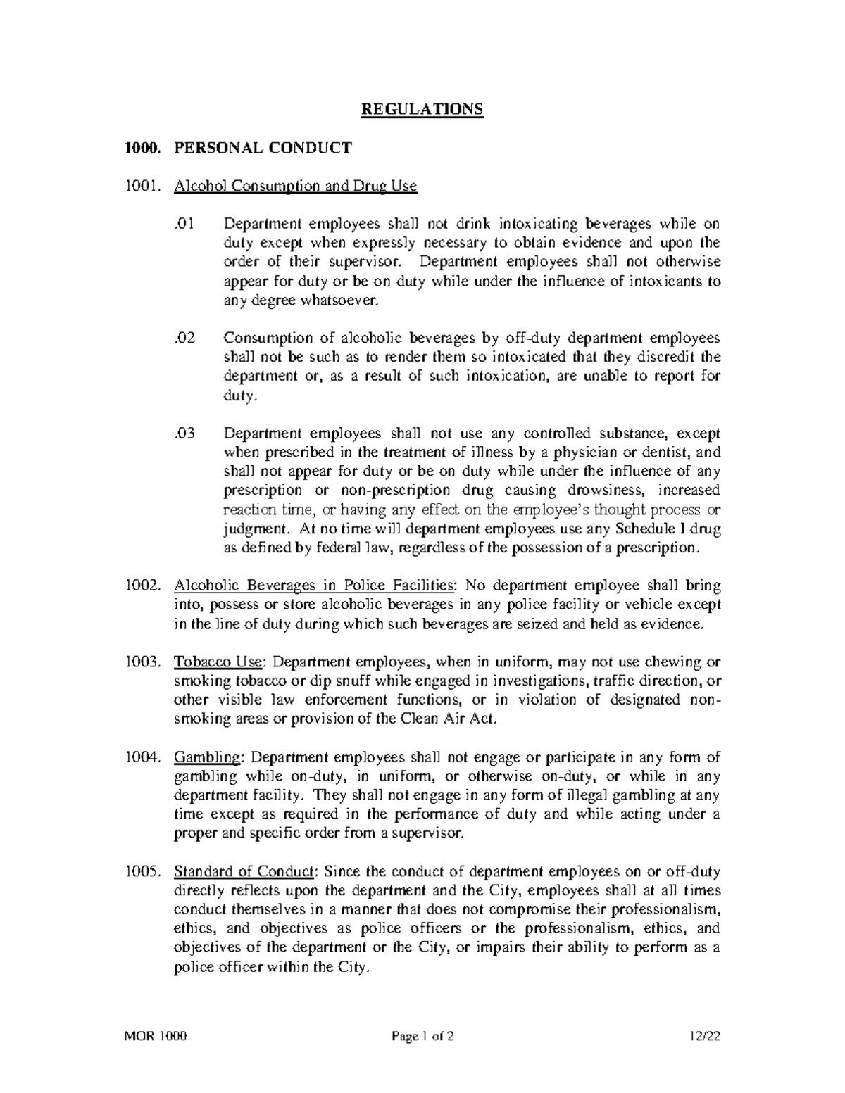 MOR 2022: Tampa Police Dept. Conduct Regulations & Guidelines - Studocu