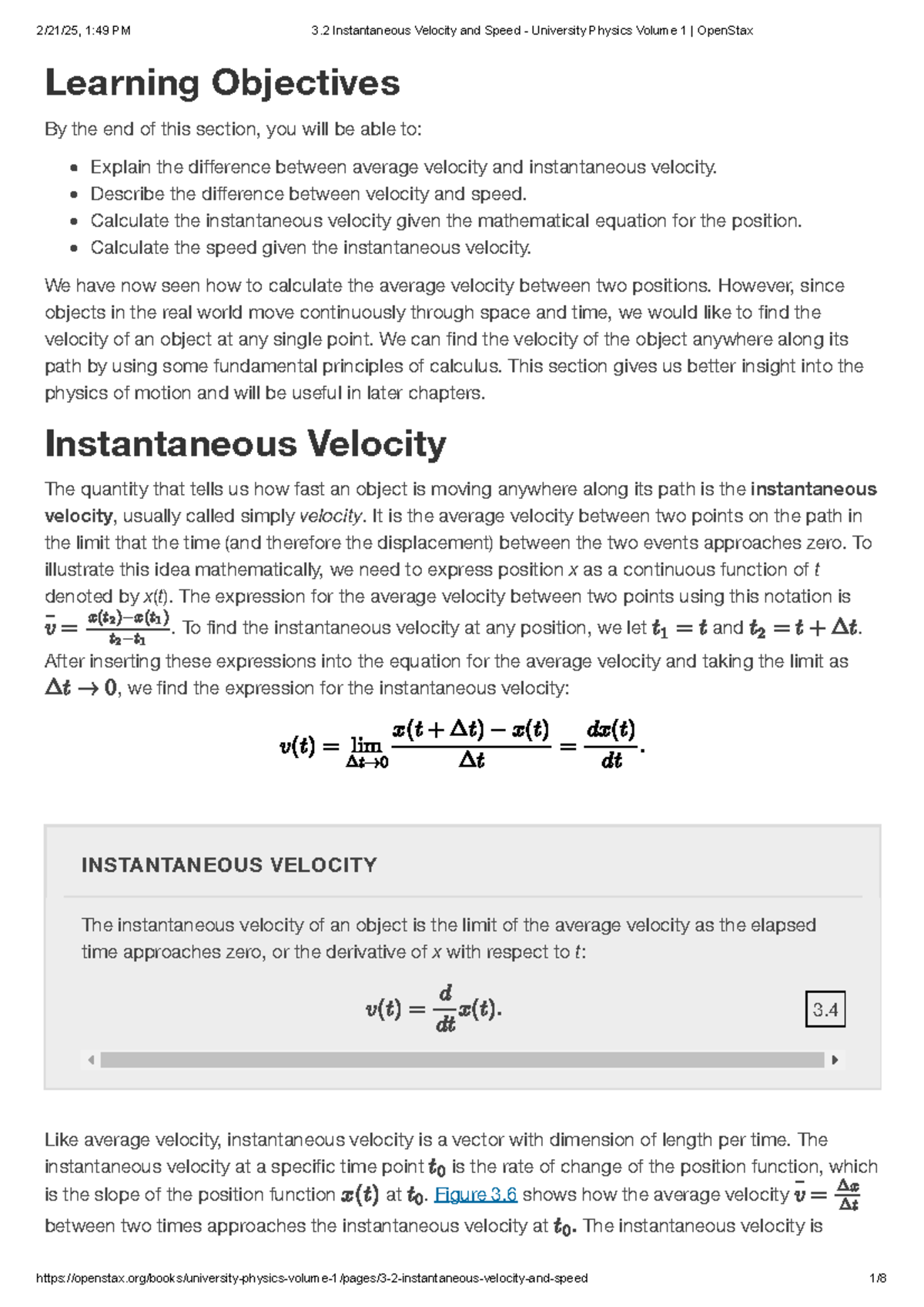 Instantaneous Velocity and Speed - Physics 101 Lecture Notes - Learning ...
