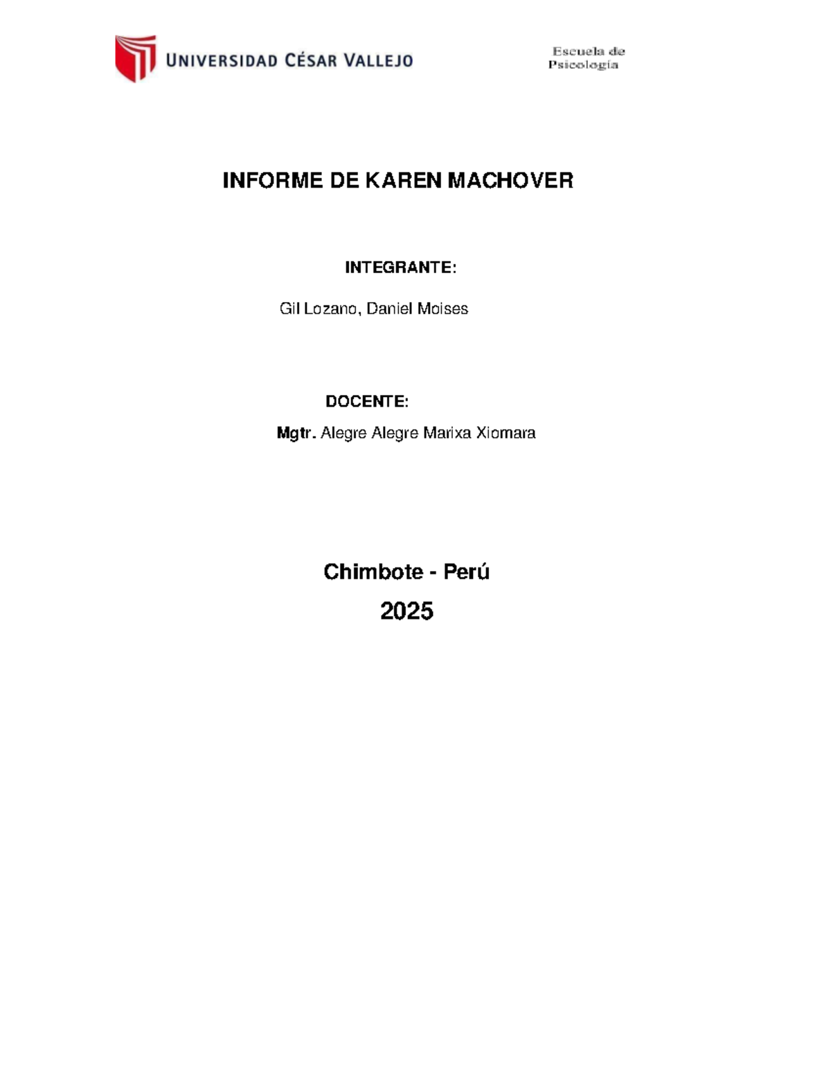 Informe de Prueba Psicológica: Test de Machover - Daniel G.L. - Studocu
