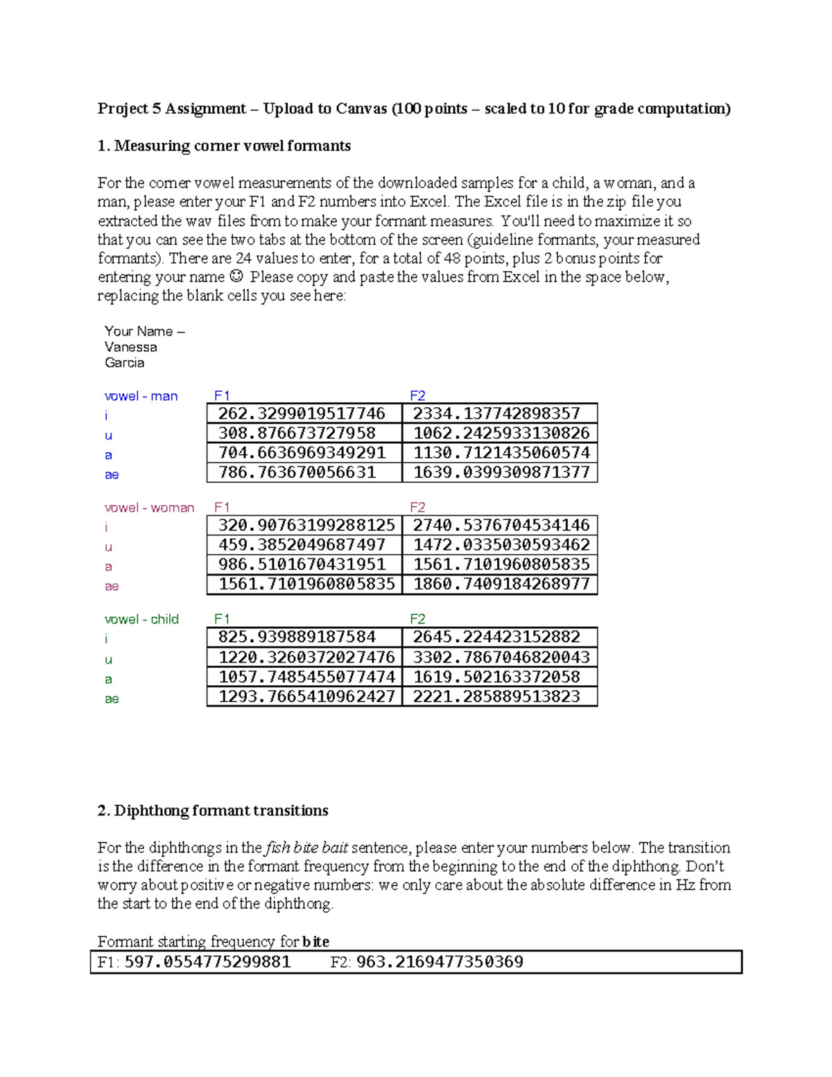 Project 5 Assignment: Vowel & Diphthong Measurements - Studocu
