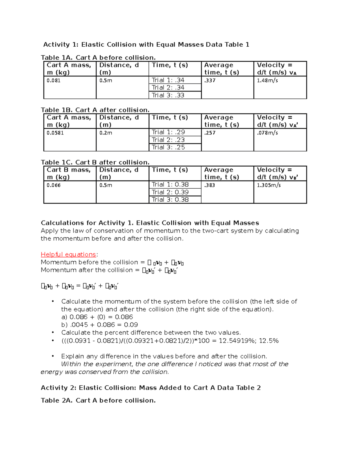 PHY 150 M7 Final Lab Report on Elastic Collisions Week 7 - Studocu
