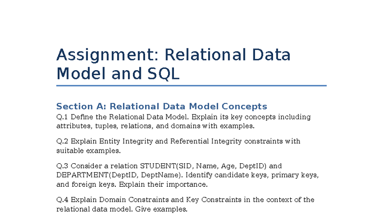 Assignment: Relational Data Model & SQL Concepts (CS101) - Studocu