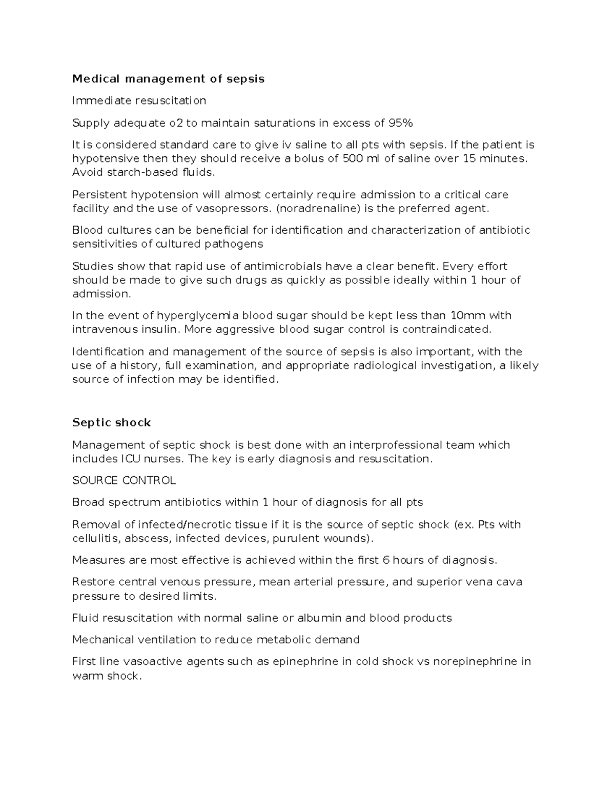 Medical Management of Sepsis: A Comprehensive Guide for ICU Care - Studocu
