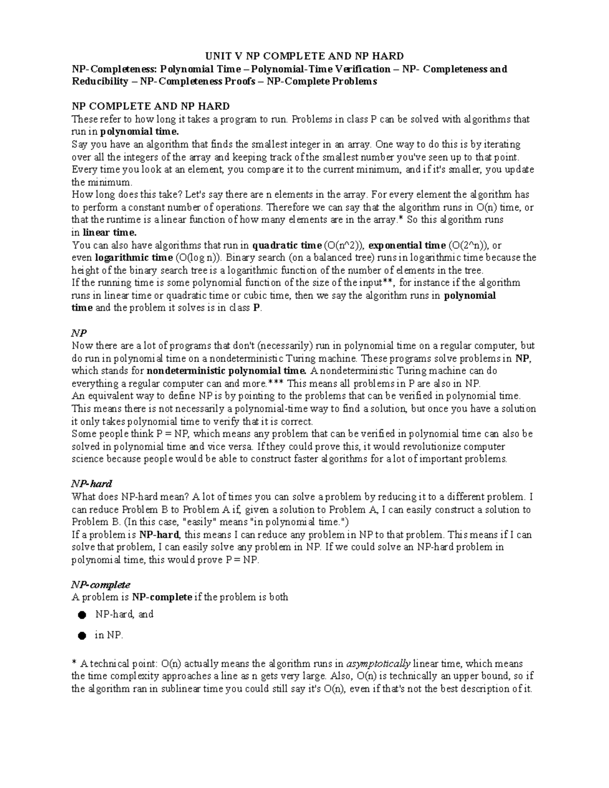 UNIT V NP COMPLETE AND NP HARD - Study Notes - Studocu