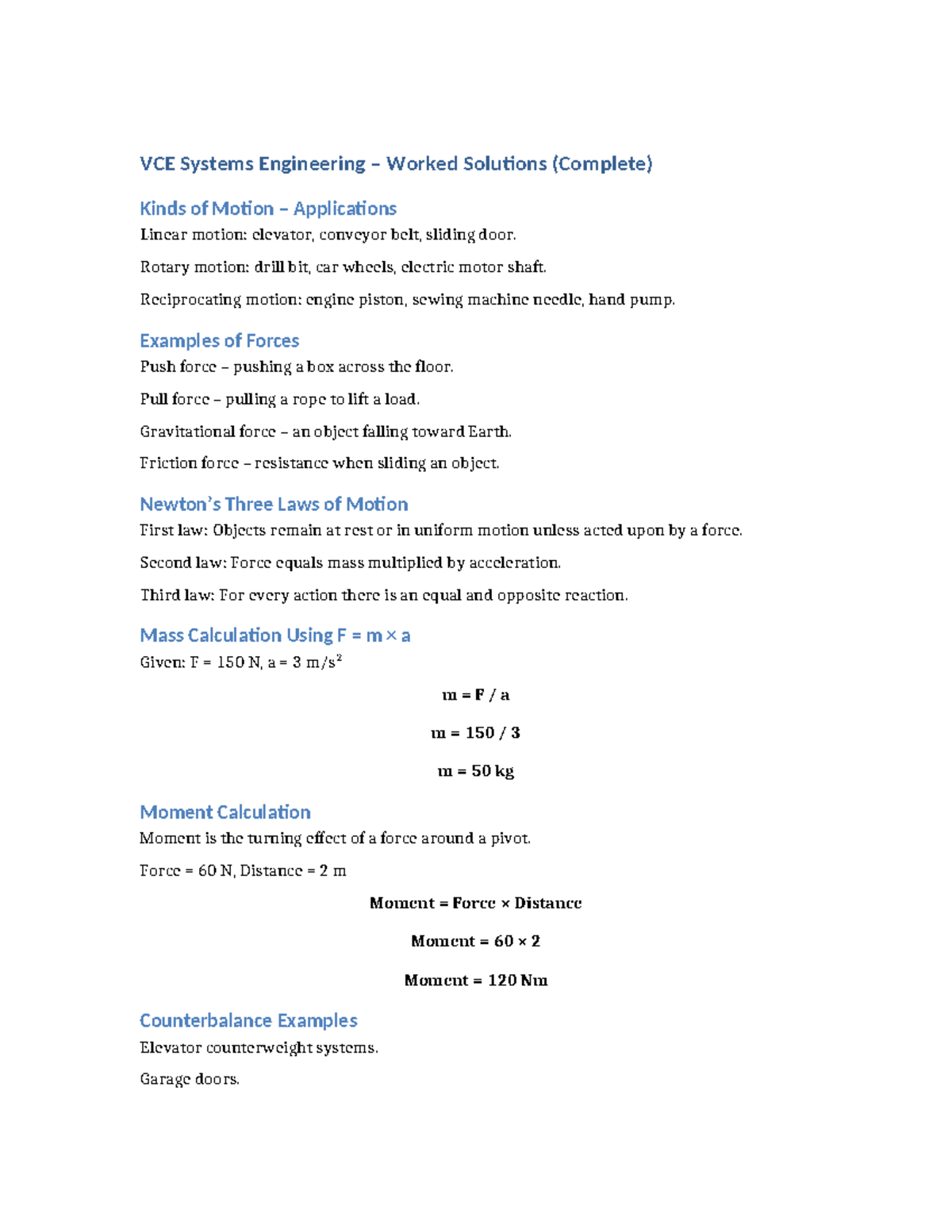VCE Systems Engineering Mechanical Review Questions & Answers - Studocu