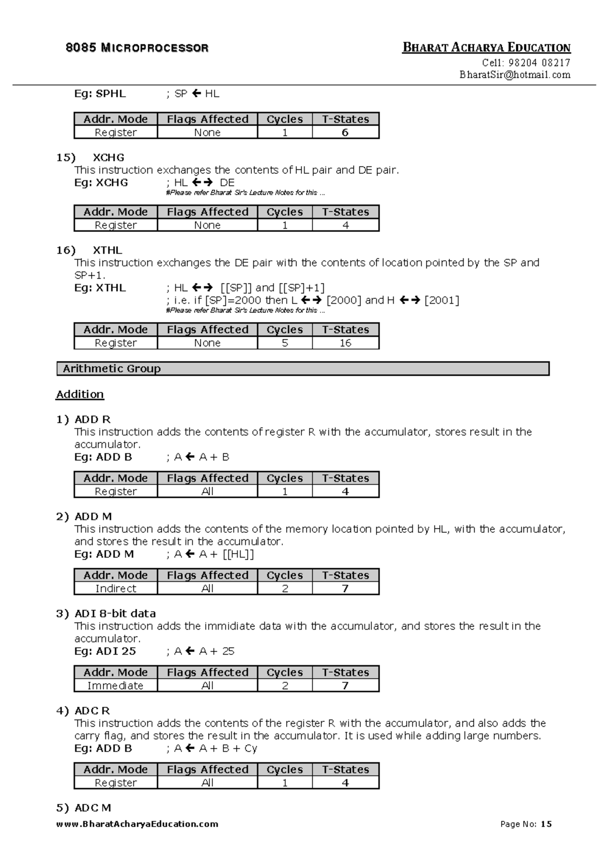 Bharat Acharya Education 8085 Microprocessor: Instruction Set Part 2 ...