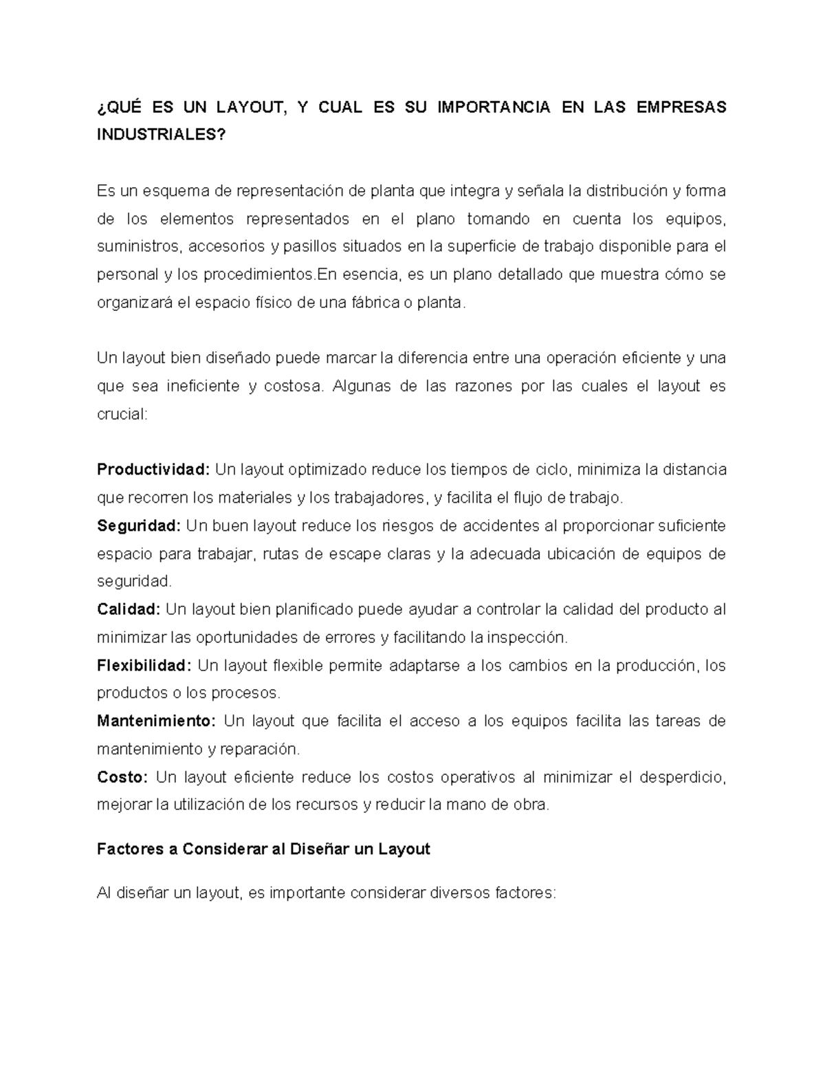 La Importancia del Layout en las Empresas Industriales - Studocu