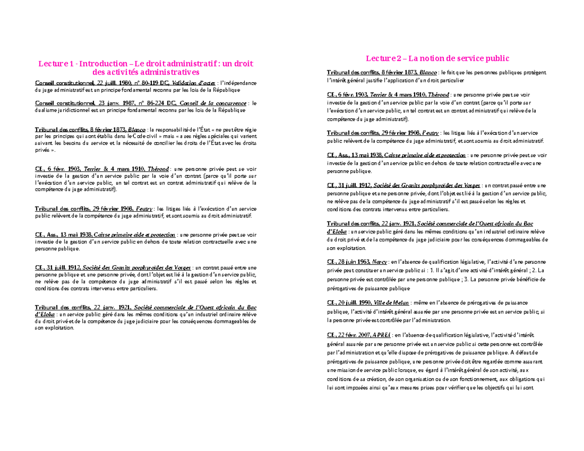 Pov - Fiche des arrets les plus importants droit administratif, liste ...