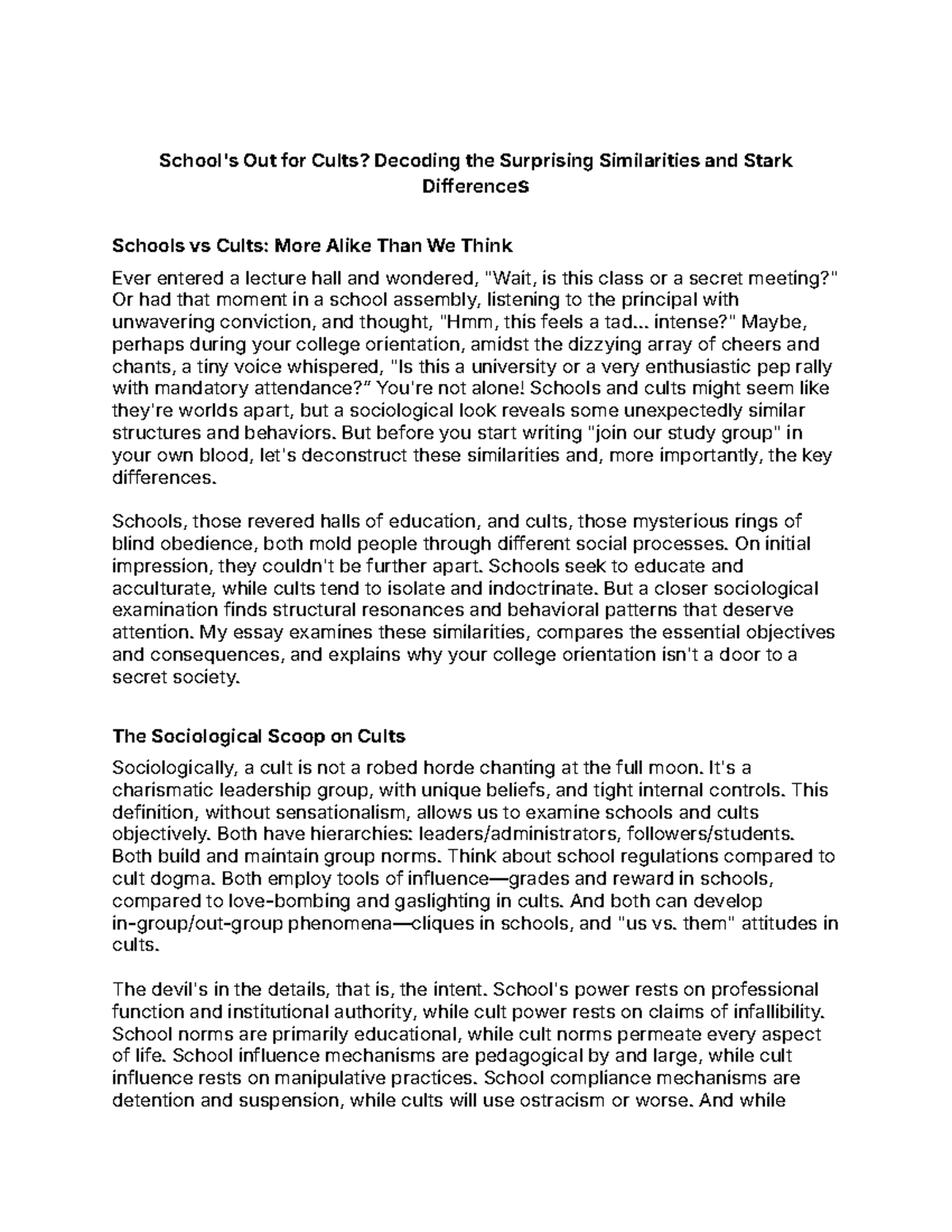 Sociological Insights: Schools vs Cults - Similarities & Differences ...