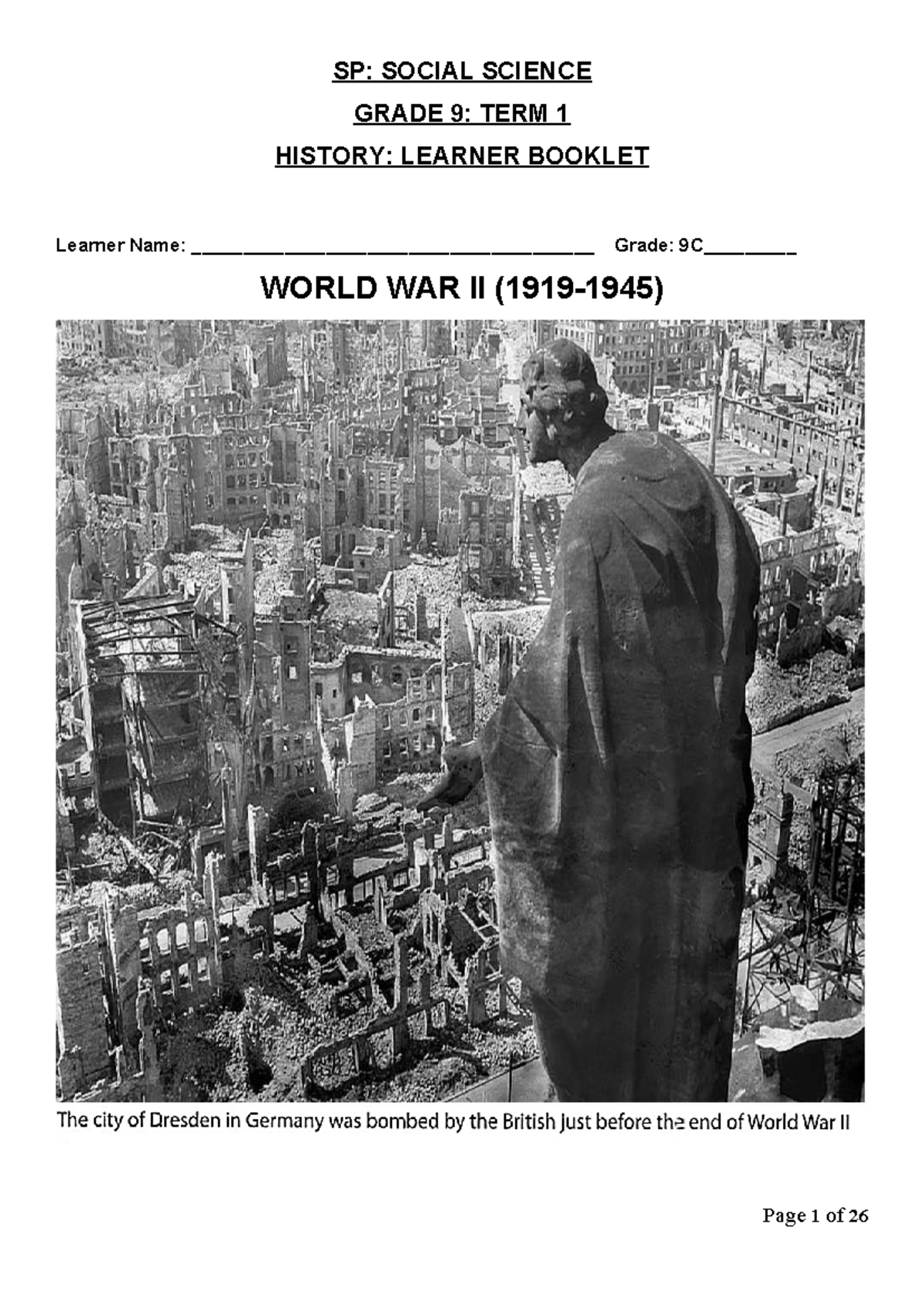 Gr9 T1 History Learner Booklet: Insights on World War II Events - Studocu