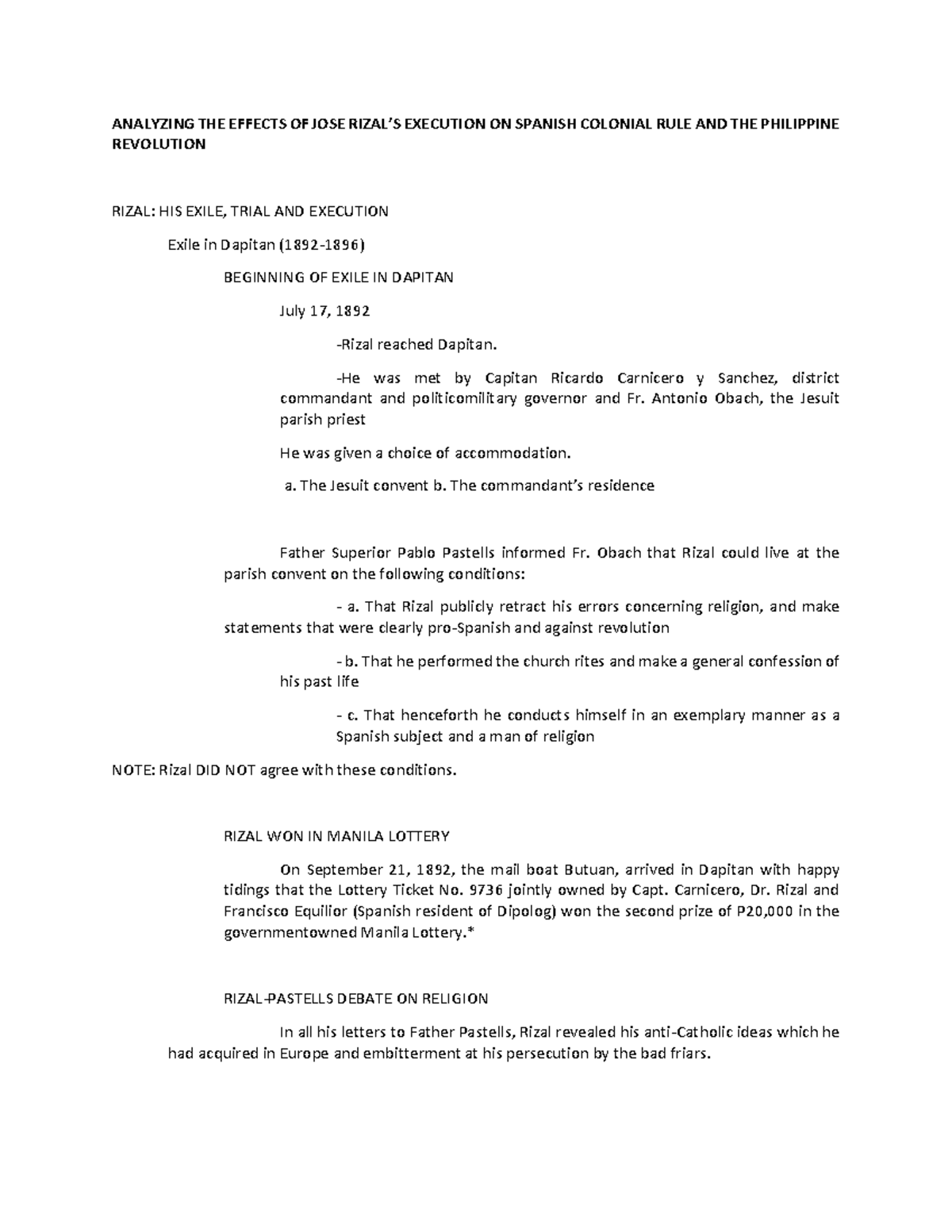 Analyzing The Effects of Jose Rizal's Death - ANALYZING THE EFFECTS OF ...