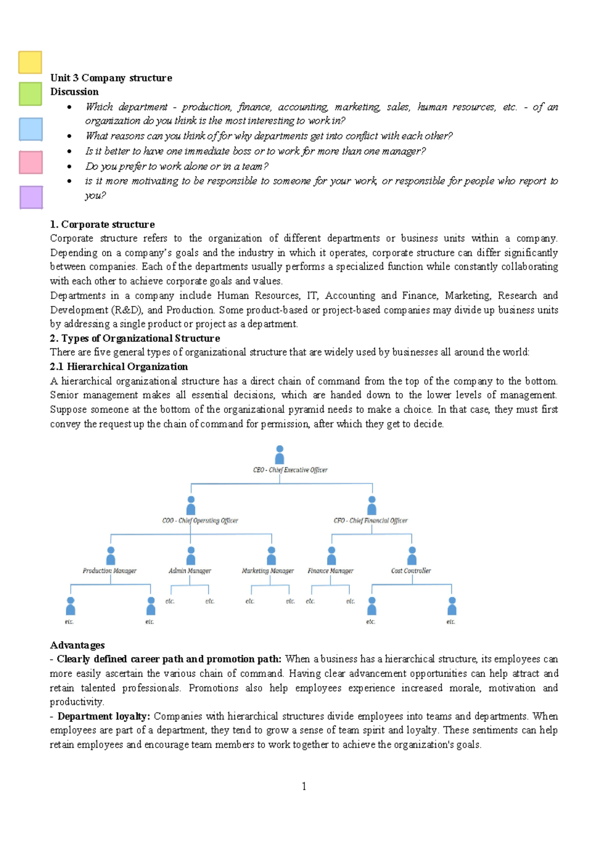 Unit 3: Exploring Company Structures and Organizational Dynamics - Studocu