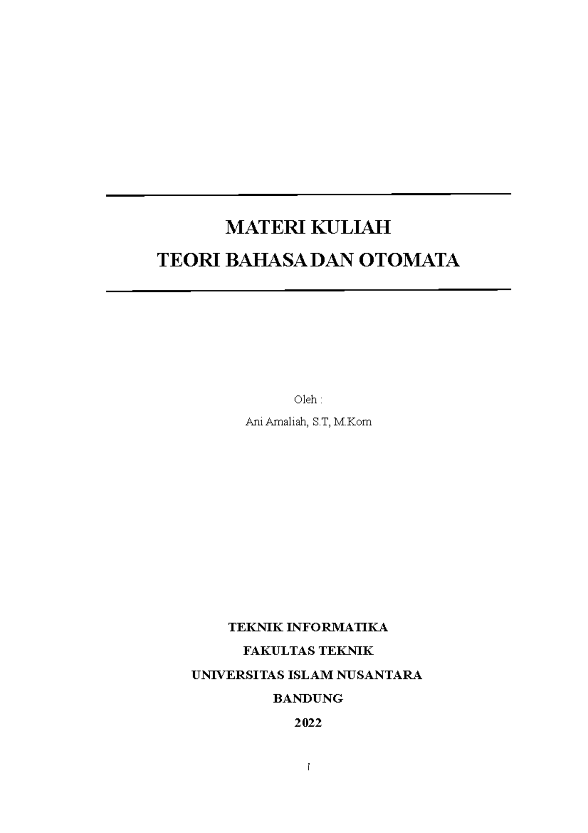 Materi Kuliah TBO: Teori Bahasa dan Otomata, Teknik Informatika - Studocu