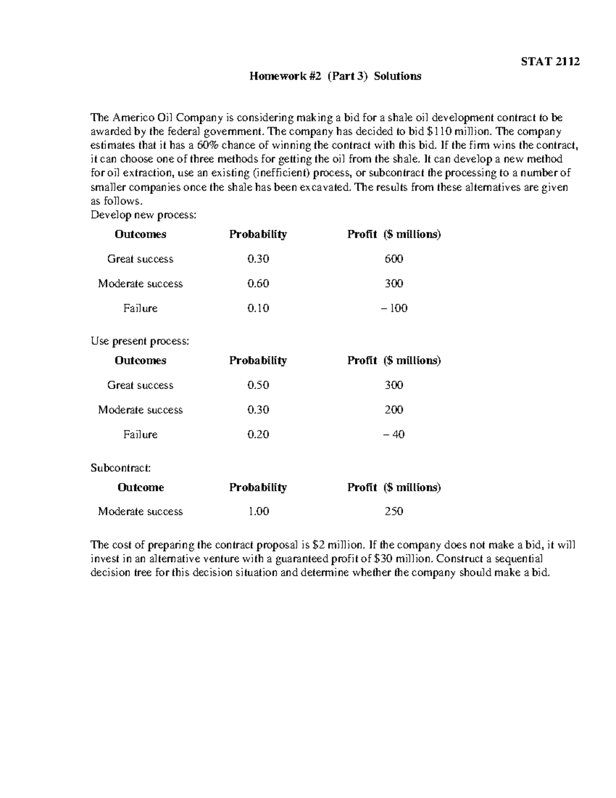 STAT 2112: Homework #2 (Part 3) - Decision Tree Analysis - Studocu