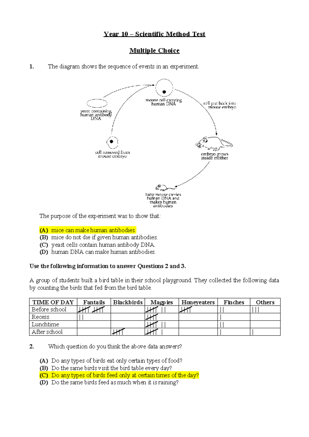 Year 10.3 Skills Test Prep: Scientific Method MCQ Practice - Studocu