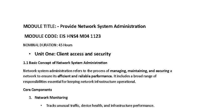 EIS HNS4 M04 1123: Network System Administration Overview - Studocu