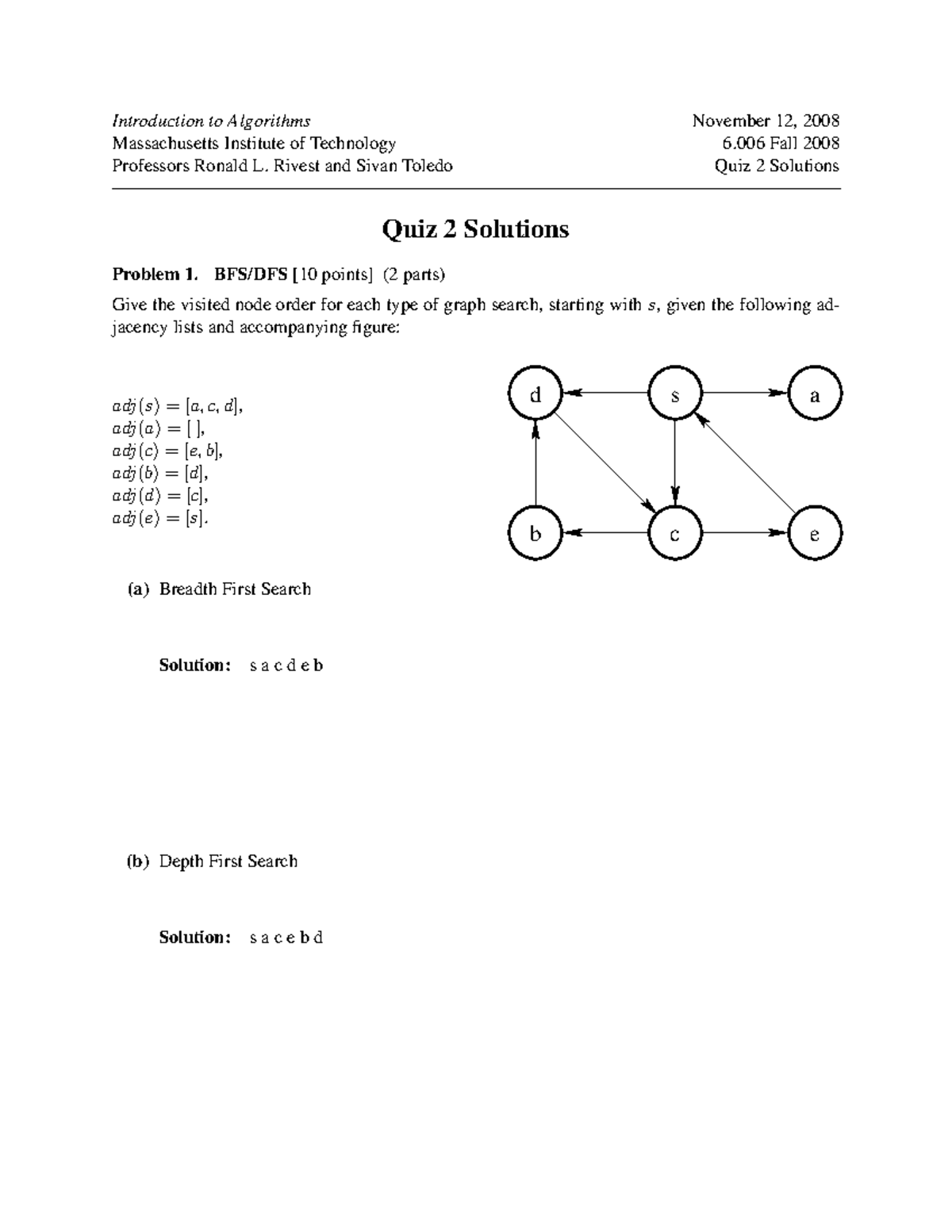Quiz 6.006 - Algorithms: Quiz 2 Solutions & Key Concepts - Studocu