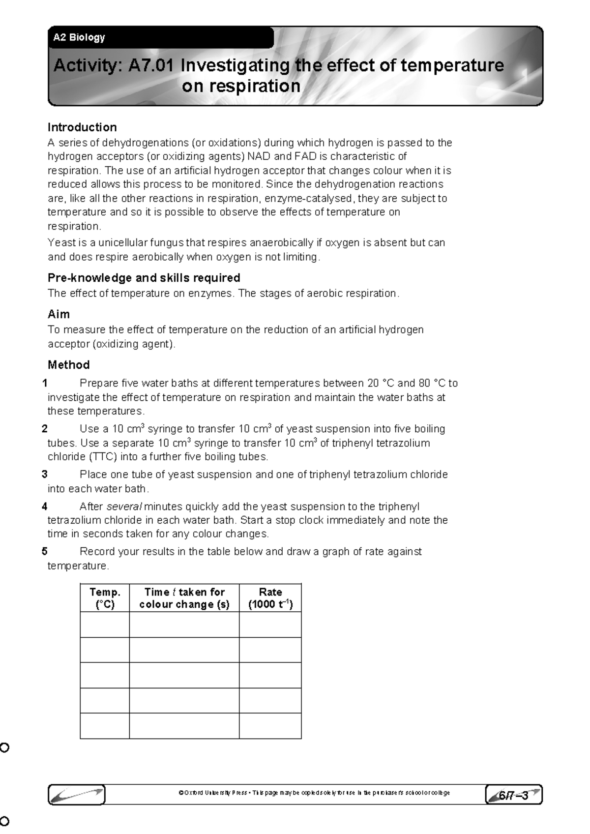 Investigating Temperature Effects on Yeast Cell Respiration: Activity ...