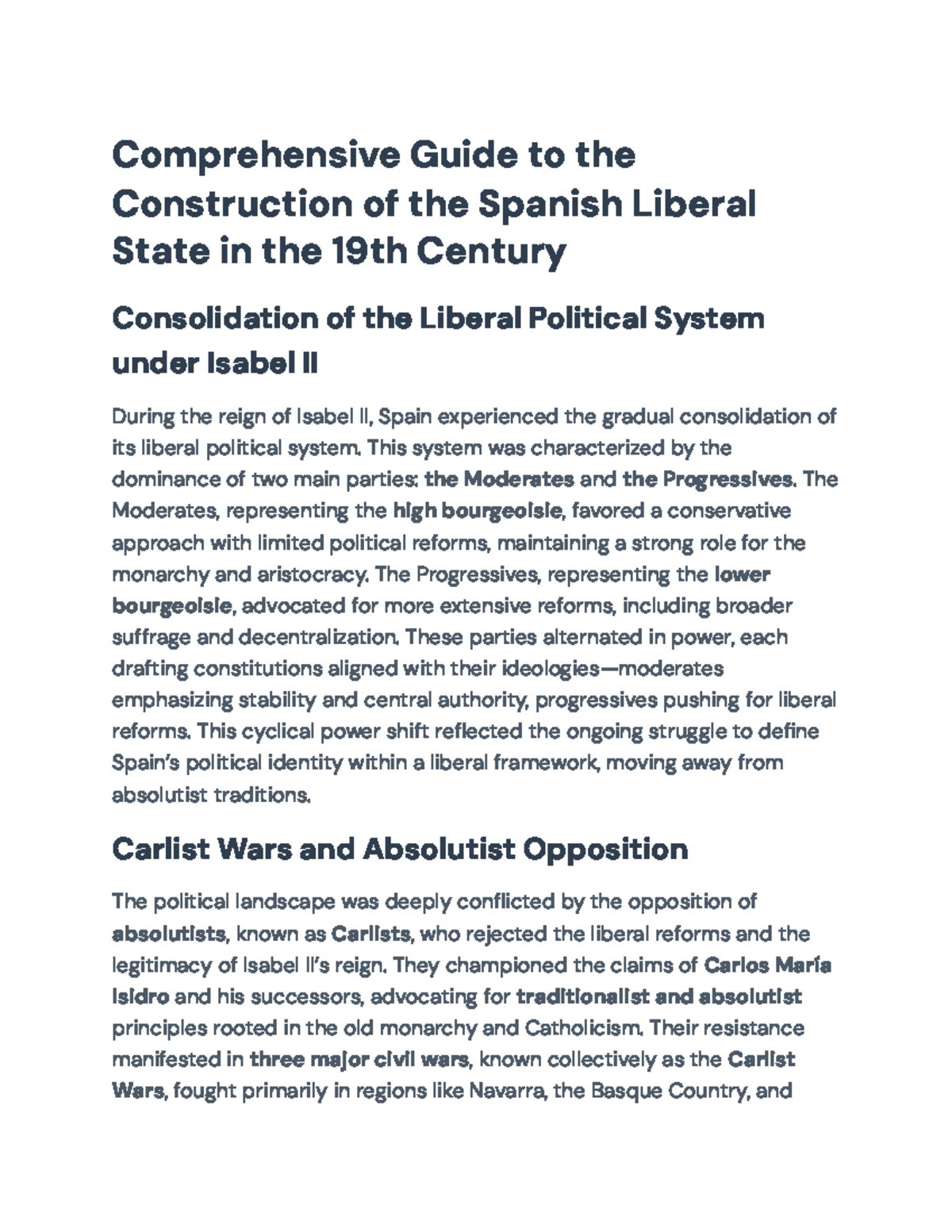 Comprehensive Analysis of Spain's 19th Century Liberal State (HIST 304 ...