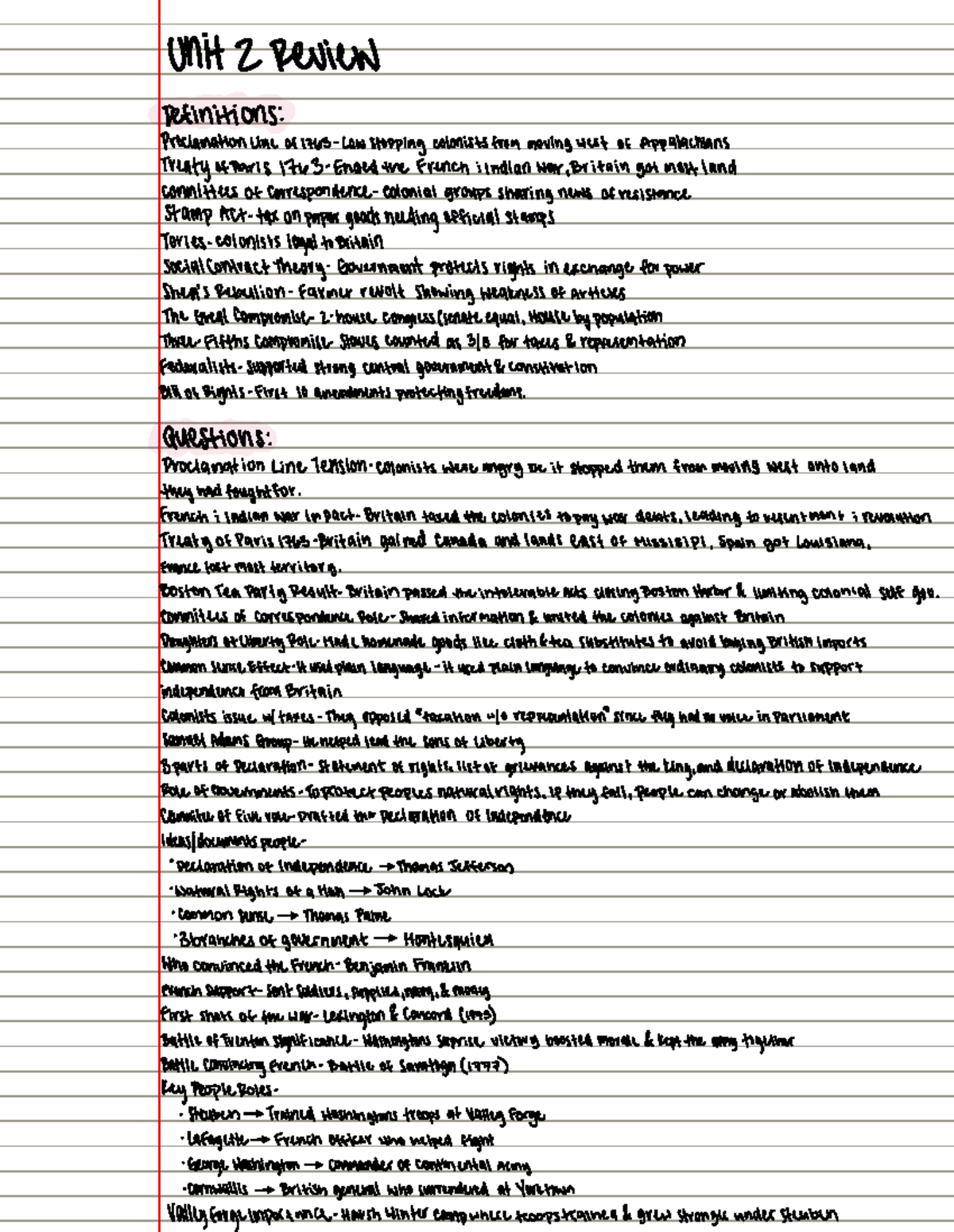 Unit 2 Review: Key Events and Concepts of the American Revolution - Studocu