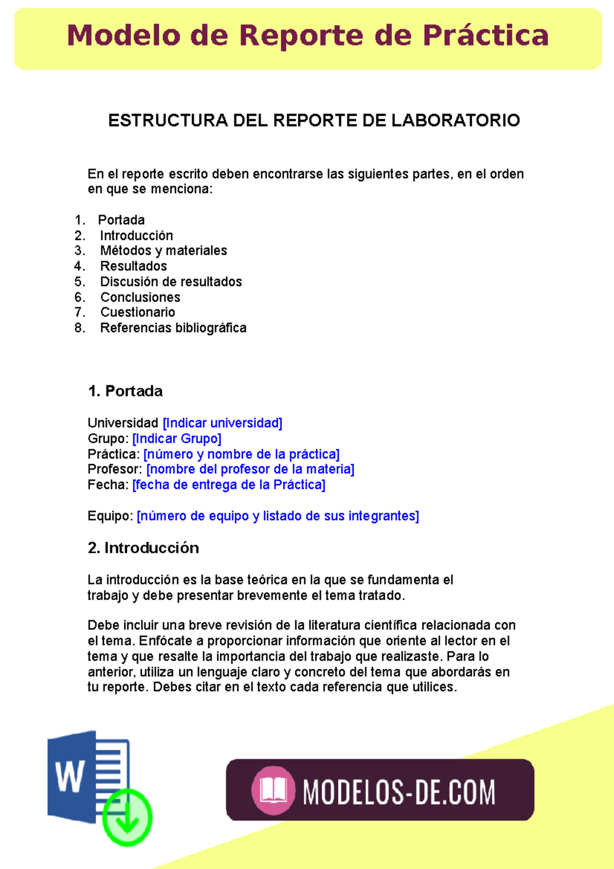 Modelo de Reporte de Práctica - ESTRUCTURA DEL REPORTE DE LABORATORIO En el reporte escrito ...