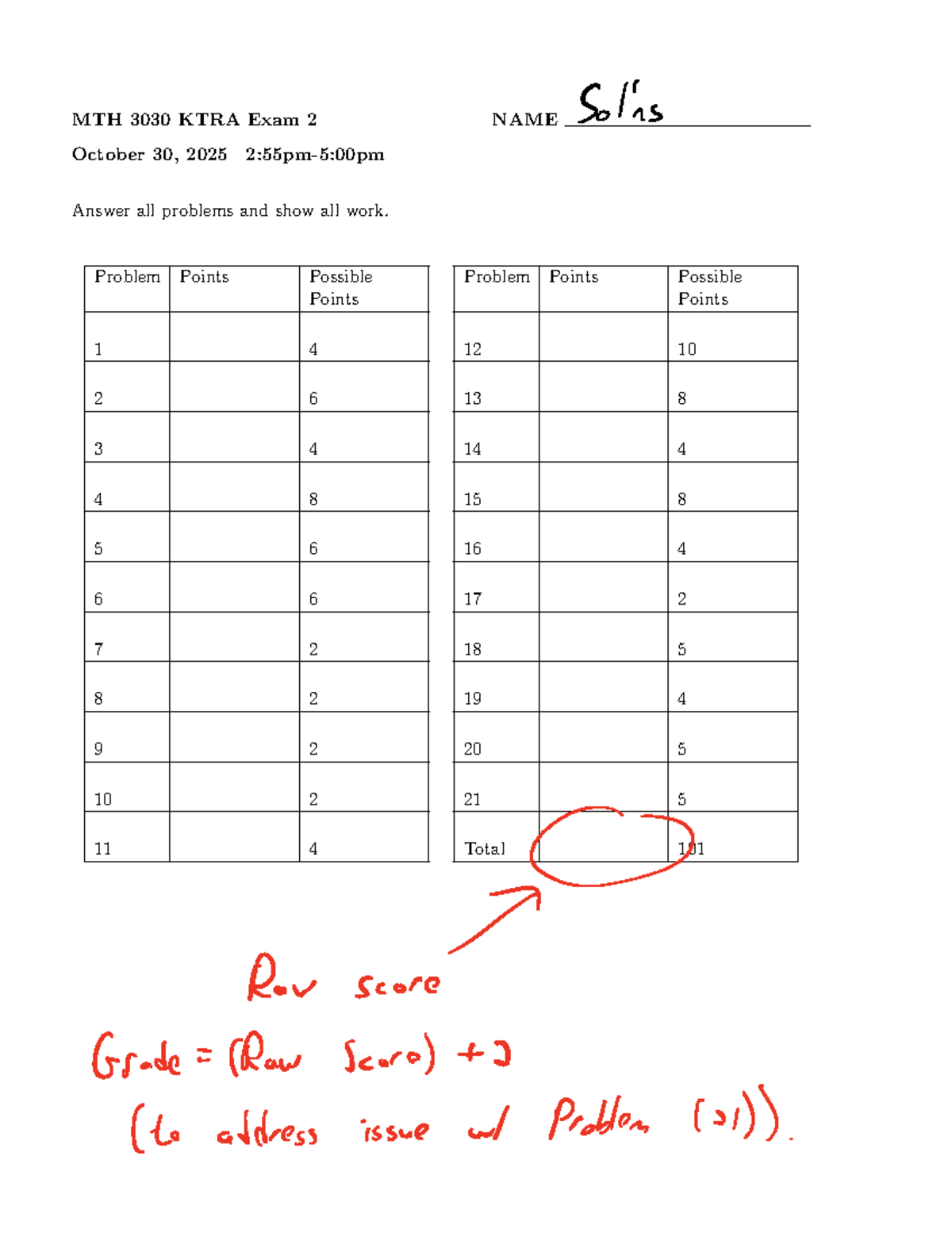MTH 3030 Exam 2 Solutions - October 30, 2025 - Studocu