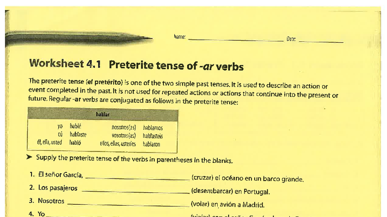 Regular Preterite Verbs Worksheet #1 - AP Spanish - Studocu