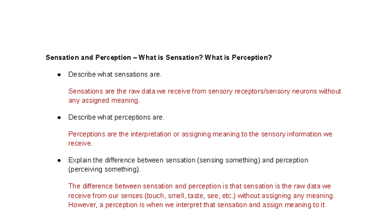 Sensation and Perception: Understanding Sensory Processes and Learning ...