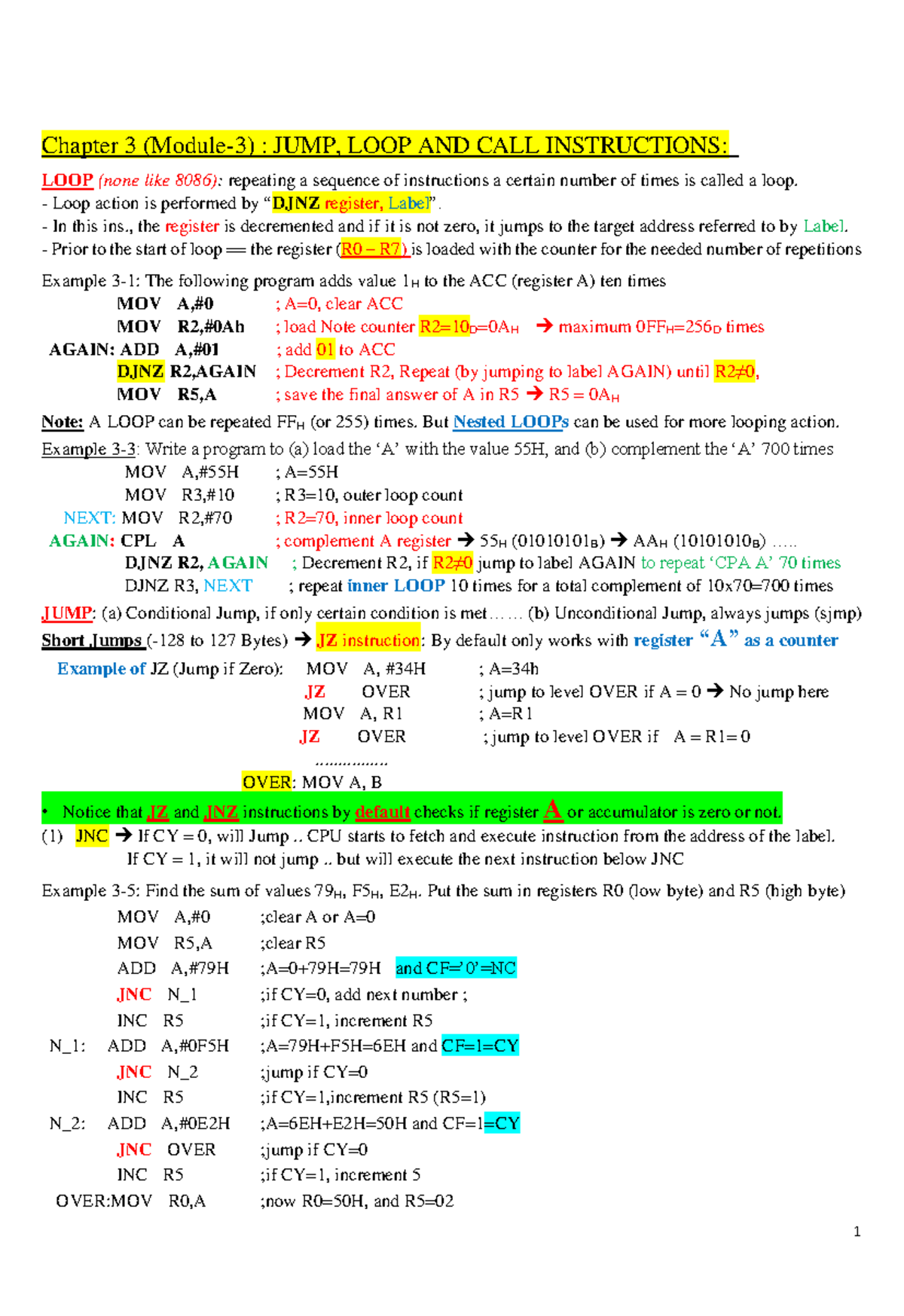 Chapter 3: JUMP, LOOP, and CALL Instructions in 8051 Microcontroller - Studocu
