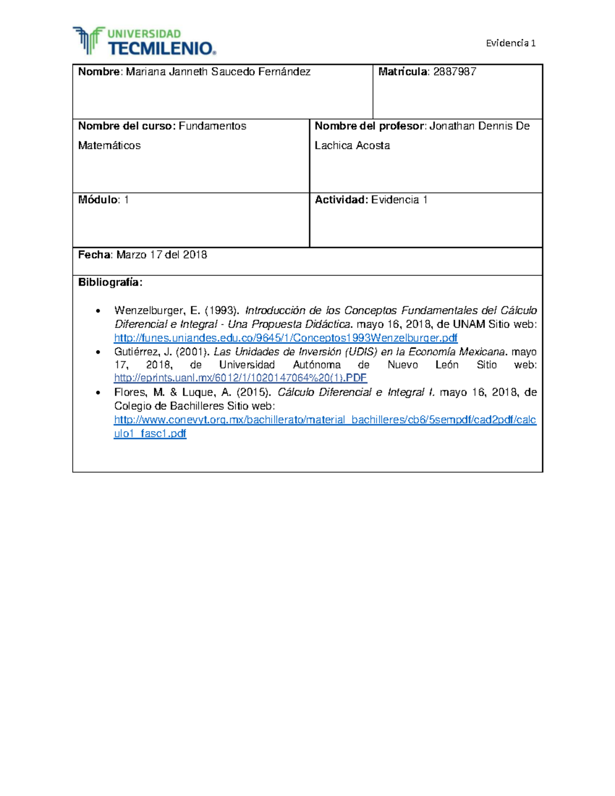 Modulo 1 Evidencia - Respuestas - Evidencia 1 Nombre: Mariana Janneth ...