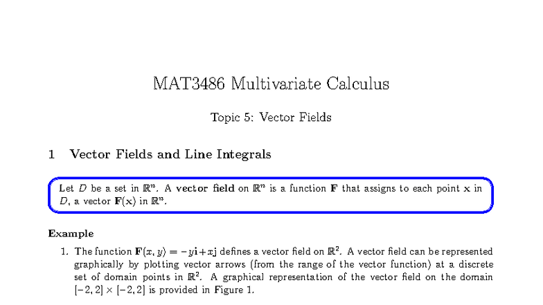 MAT3486 Multivariate Calculus Lecture Notes: Vector Fields & Line ...