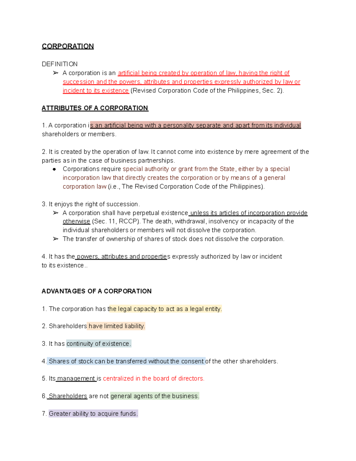 Corporation Basics: Definitions, Advantages, and Classifications - Studocu