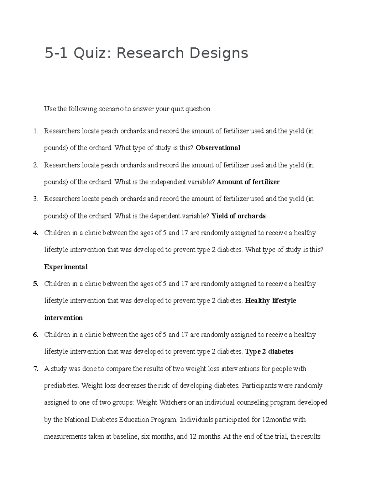 IHP 330 - 5-1 Quiz on Research Designs and Types of Studies - Studocu